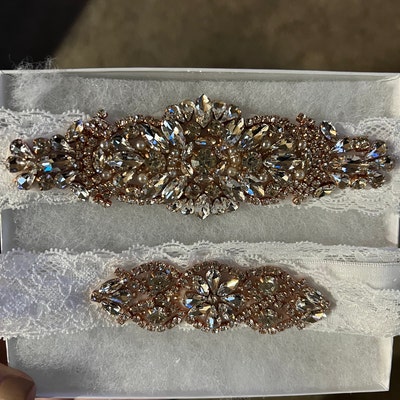 2 GARTERS Wedding Garter and Toss Garter Set-crystal Rhinestones With ...
