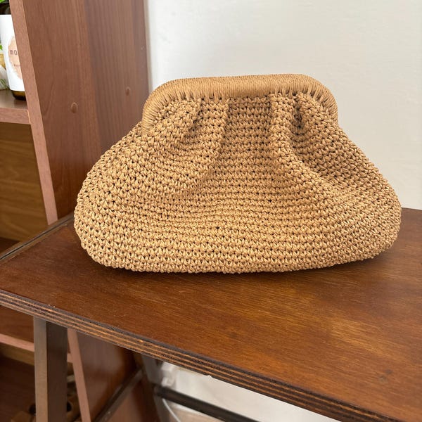Small Raffia Beige Clutch Bag for Women | Straw Knitted Raffia Bag ...