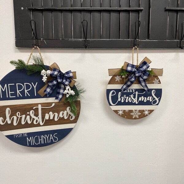 Farmhouse Navy Buffalo Check Gift Bow, Burlap Navy Check Door Bow ...