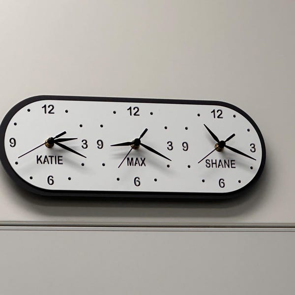Family, Friends & Place Names, Two Time Zones Clocks rounded With Wall ...