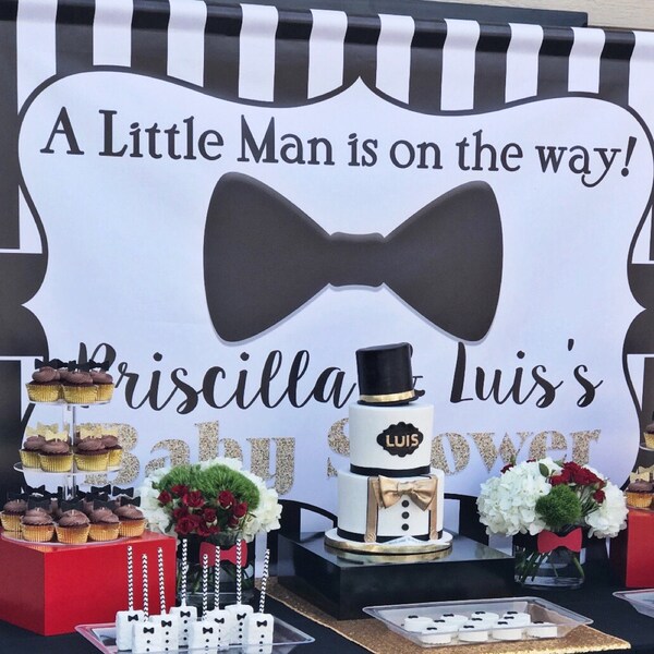 Little Man Personalized Photo Backdrop, Baby Shower Cake Table Backdrop ...