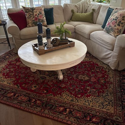 9x12 Raspberry Red Sage Green Vintage Area Rug Oriental Low Pile Floral ...