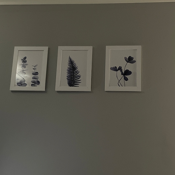 Navy Blue Clover, Eucalyptus and Fern Poster/prints, Set of 3 Prints ...