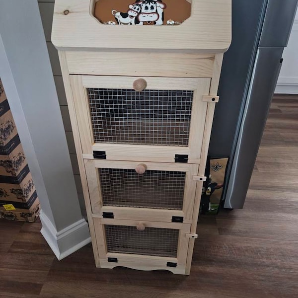 Amish Handcrafted Solid Pine Bread Box With 3 Door Vegetable Bin. Wood ...
