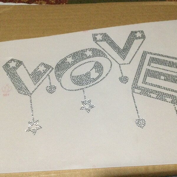 Love Rhinestone Transfer Bling Hot Fix Iron on Patch Motif Design ...