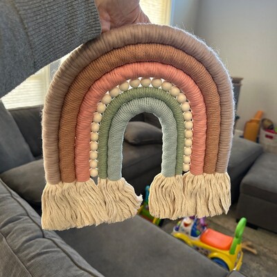 Vintage Blue Mini Rainbow Individual Macrame Rainbow Wood Bead Boho ...