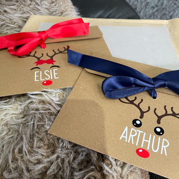 Personalised Reindeer Kraft Brown Money/voucher Gift Envelope With ...