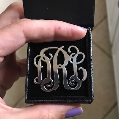3 Initials Monogram Brooch 1 3 Inch Any Initial Silver Monogram Brooch ...