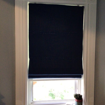 Custom Roman Shade, Solid Dark Blue Shades, Flat and Fold Style With ...