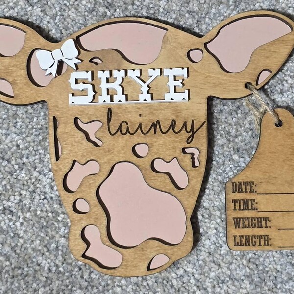 Baby Girl Cow Birth Stats Sign / Nursery Announcement / Cattle Tag ...