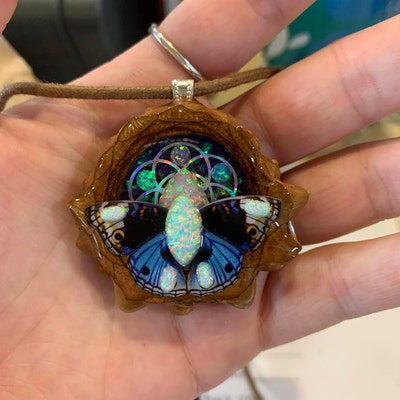 Supernova With Opal & Mandala Pinecone Pendant Necklace Sacred Geometry ...