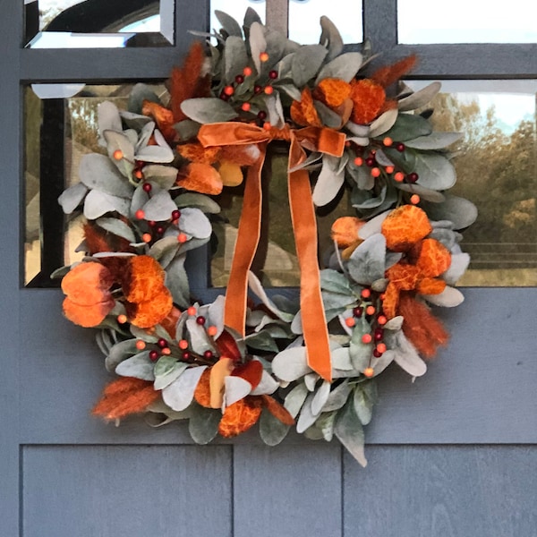 Fall Magnolia Wreath for Front Door, Rust Orange and Brown Magnolia ...