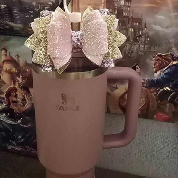 Loveshack Ribbon Rosa Stanley Straw Bow Pink and Gold - Etsy