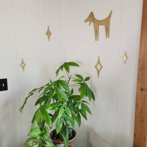 Mid Century Modern Atomic Dog With Set of 4 Eames Style Starbursts - 3D ...