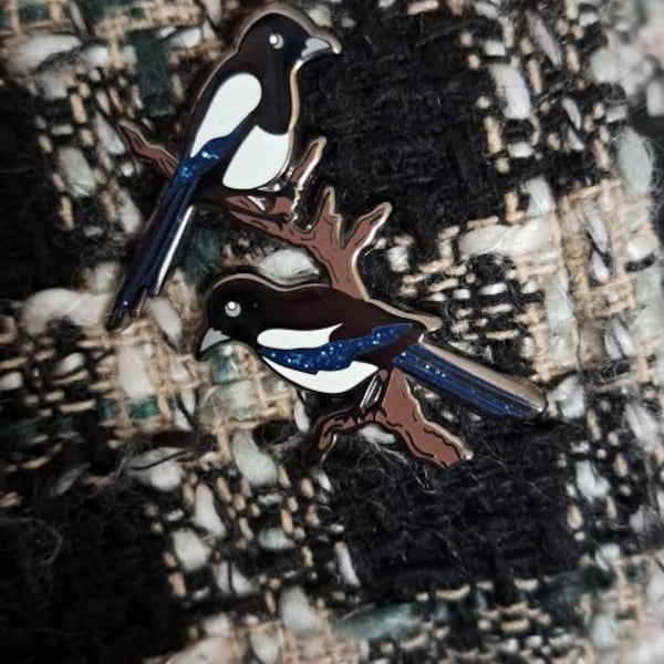 Magpies Two for Joy Enamel Pin Badge, Pretty Bird Brooch, Gift Pin ...