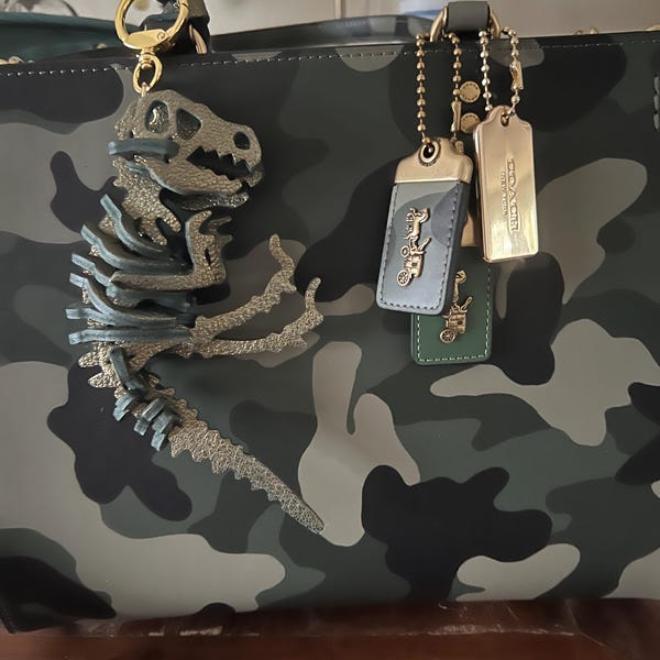 Handmade Genuine Leather T-rex Skeleton Keychain Dinosaur Bag Charm ...
