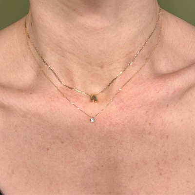 Natural Diamond Attached on Chain, 14kt Gold Diamond Necklace, Diamond ...