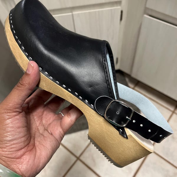 Women Clogs With High Heel Wooden Shoes Leather Sandals With Wood Sole ...