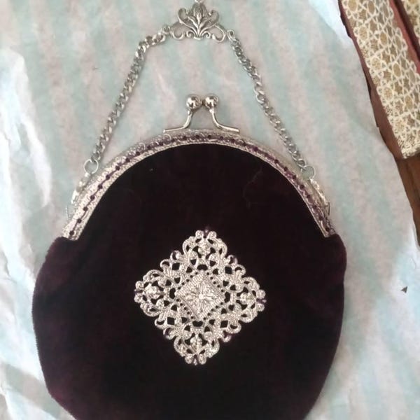 Velvet Chatelaine Coin Purse W/ Filigree Medallion Accent & Removable ...
