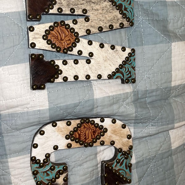 Cowhide Letters 12” - Personalized Western Wall and Shelf Decor *made ...