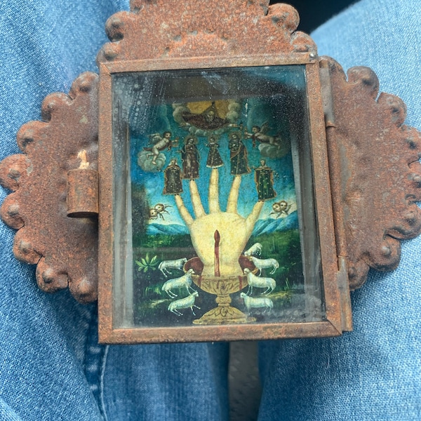 Rustic Mexican Mano Poderosa Tin Wall Hanging Nicho Folk Art Rusty ...