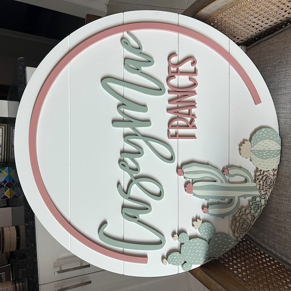Round Name Sign | Cactus and Succulent Shiplap | Baby Name Sign for ...