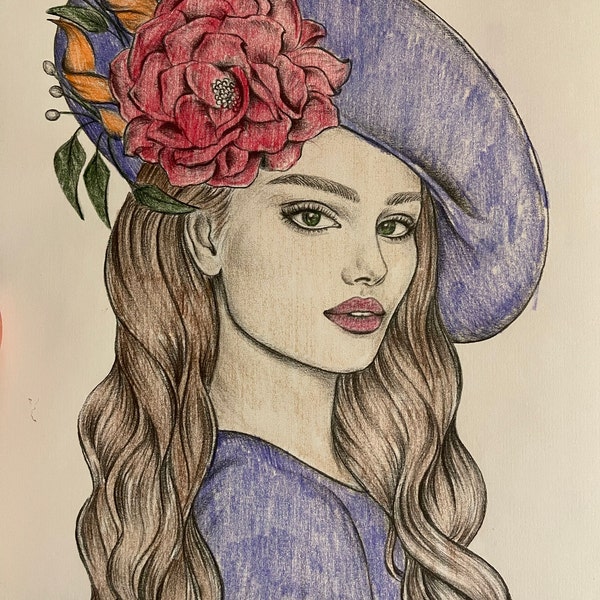 Katherine| Adult Coloring Page| Portrait Coloring | Grayscale Coloring ...