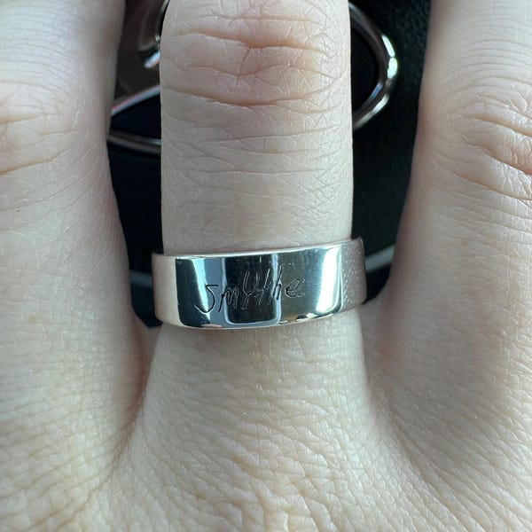 Personalized Engraved Handwriting Ring • Wide Handwriting Band • Custom ...