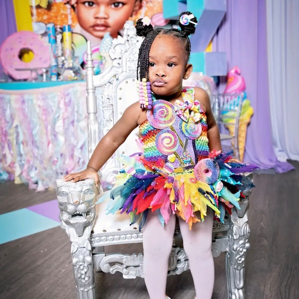 Girls Rainbow Candyland Tutu Dress up Costume. Lined Glitter Lollipop ...