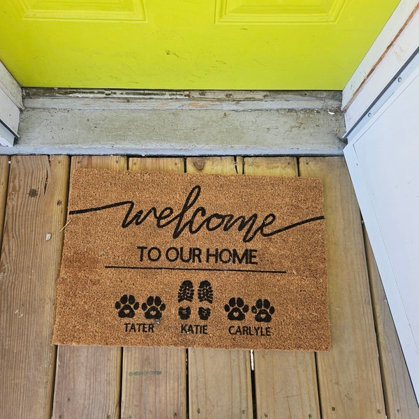 Custom Family & Pet Name Welcome Mat | Custom Names Doormat | Welcome ...