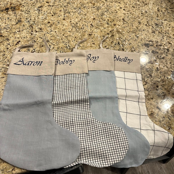 Custom Christmas Linen Stocking With Cuff, Handmade Personalized ...