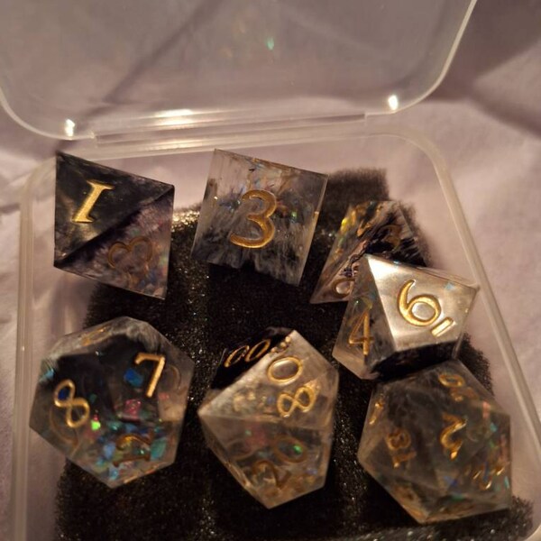 Full Set of 7 Dark Blue and Red Dice Cosmic Galaxy Magical Swirled Dice ...