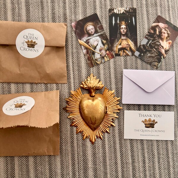 Sacred Heart, Milagro Heart, Antique Gold Heart Box, Catholic Heart ...