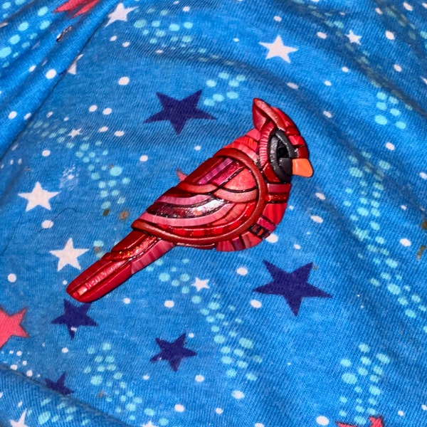 Cardinal Pin Brooch, Male or Female Bird, Red Mosaic Art to Wear ...