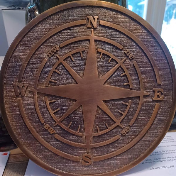 Handcrafted Brass Compass Rose Plaque | Nautical Garden Decor | Solid ...