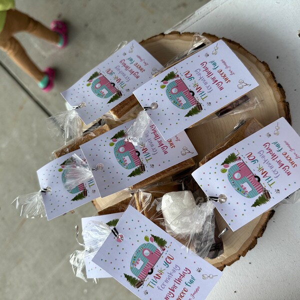 Editable S'more Fun Favor Tags Thank You Happy Camper Birthday Party ...