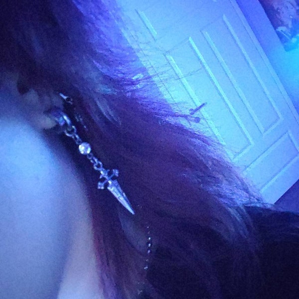 Vintage Punk Silver Earrings, Spike Pendant, Pearl Cross Drop Earrings ...