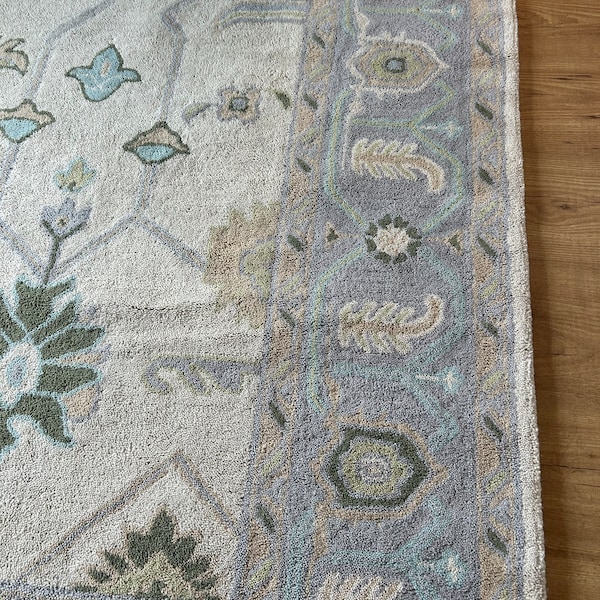 Designer Irregular Shape Green Wool Rug Hand Tufted Rug Modern Rug Hand ...