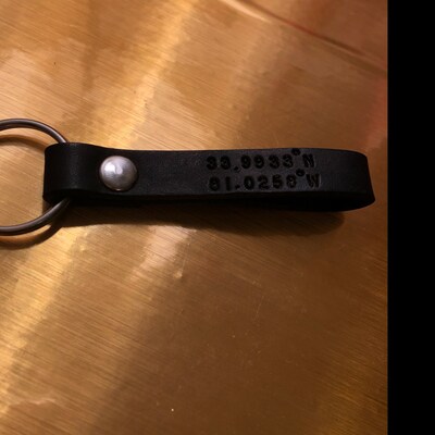 Custom Leather Keychain, Personalized Leather, Coordinates Key Ring ...