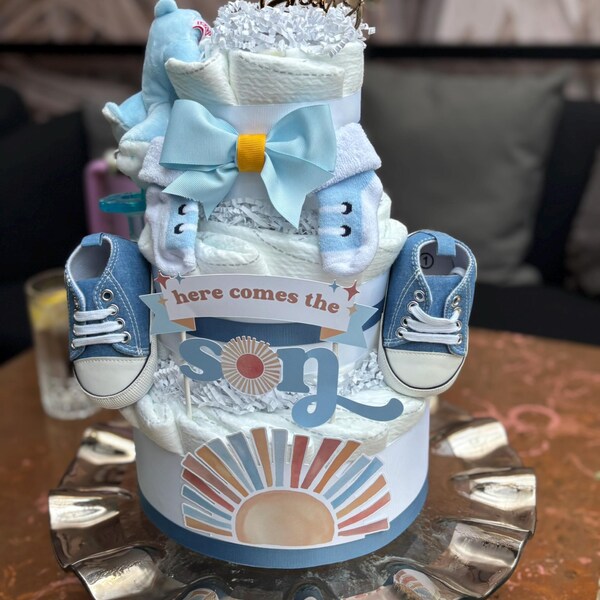 Surf Board Beach Baby Shower Decoration, Baby on Board Diaper Cake ...