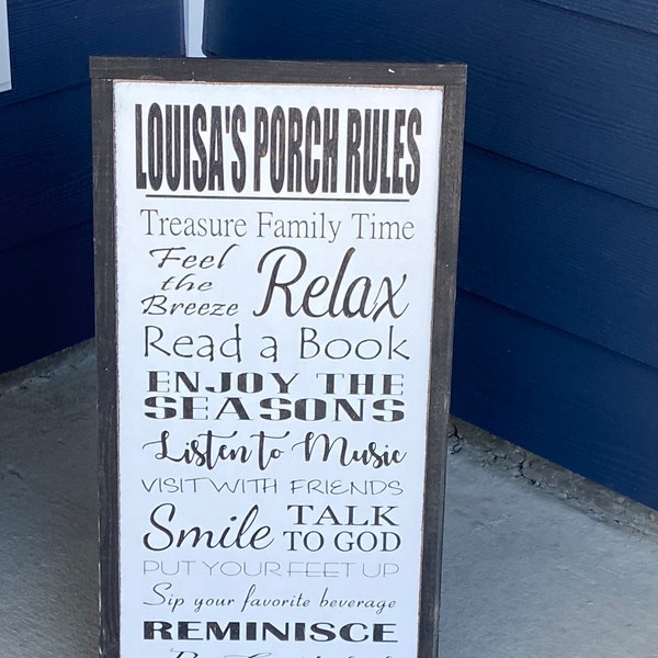 Personalized Porch Rules Sign: Custom Wooden Family Sign, Farmhouse ...