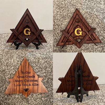 PERSONALISED Solid Wood Carved Masonic Compass and Square Plaque ...