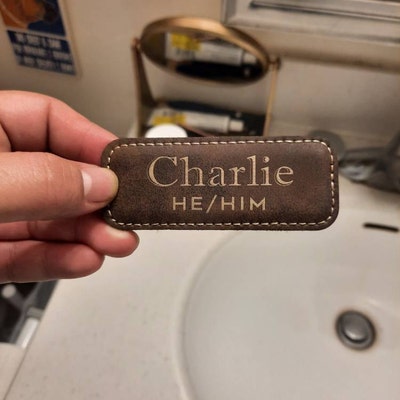 Leather Name Tag, Name Tags Magnetic, Oval Name Badge, Engraved Name ...