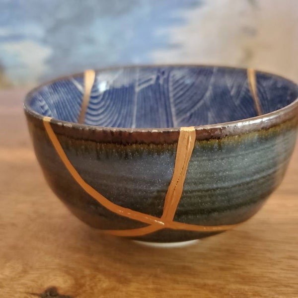 Kintsugi, Kintsugi Blue Wave Bowl, Kintsugi Gold Repair Ceramic Pottery ...