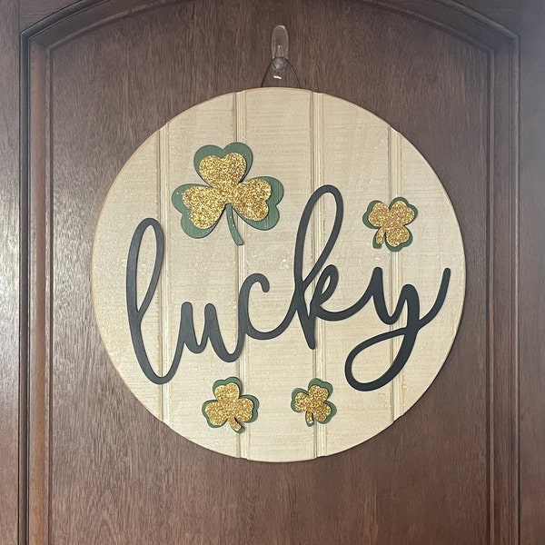 Lucky Door Sign, St. Patrick's Day Door Hanger, Green Gold Glitter ...