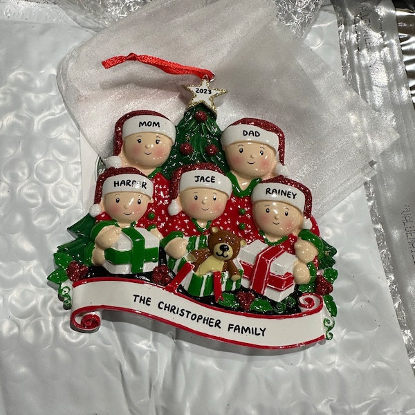 Opening Presents Family Ornament Personalized Ornament Family of 2 3 4 ...