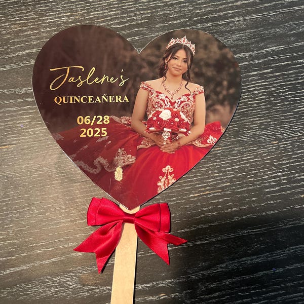 FULL-ASSEMBLED Quinceañera Favor Double-sided Photo Fans With Wooden ...