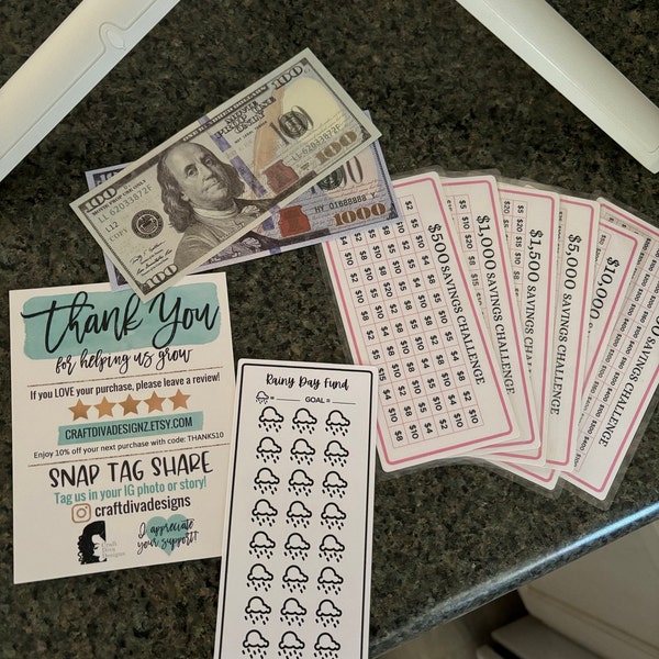Savings Challenge Envelope, Laminated Savings Tracker, Zipper Cash ...