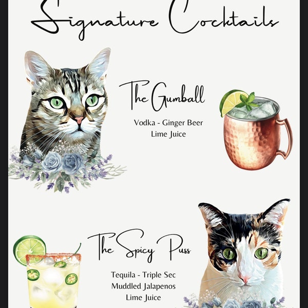 Cat Signature Drink Sign, Dog Signature Drink, Cat Signature Cocktails ...