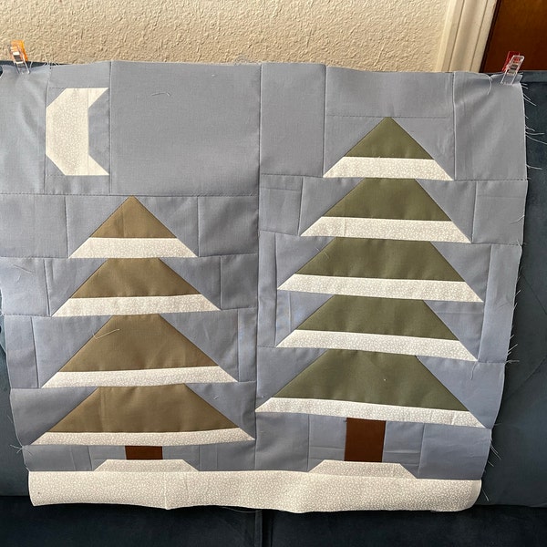 Winter Night Woodland Forest Trees Quilt Block PDF Pattern - Includes ...